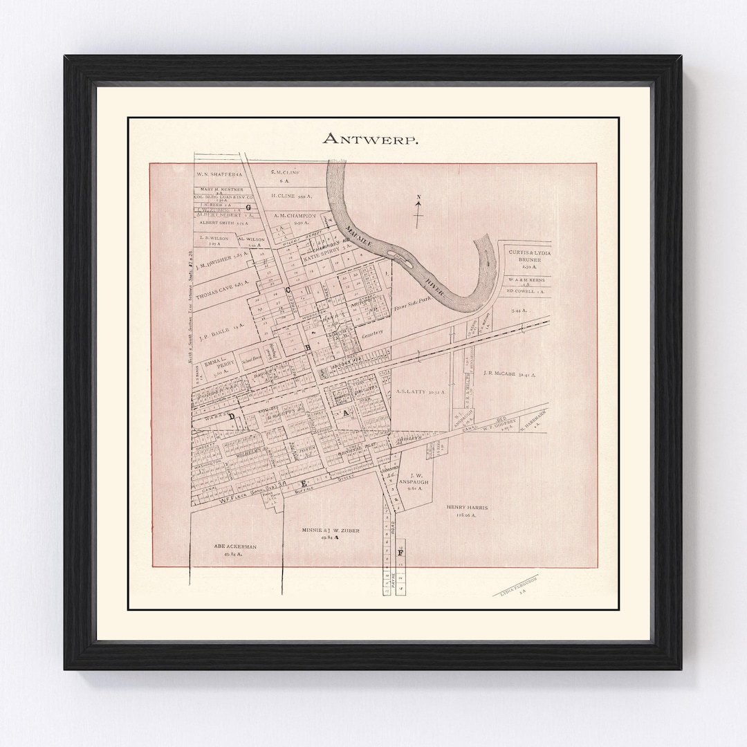 Antwerp Map 1905, Vintage Antwerp Map, Old Antwerp Ohio Art, Wall Art ...