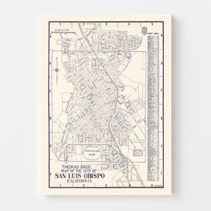 San Luis Obispo Map 1920 - Old Map of San Luis Obispo California Art ...
