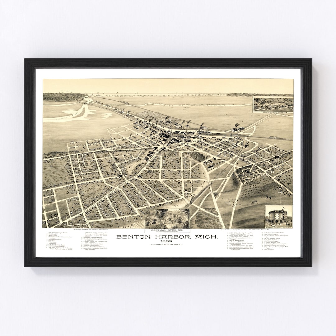 Benton Harbor Map 1889 Old Map of Benton Harbor Michigan Art Vintage ...