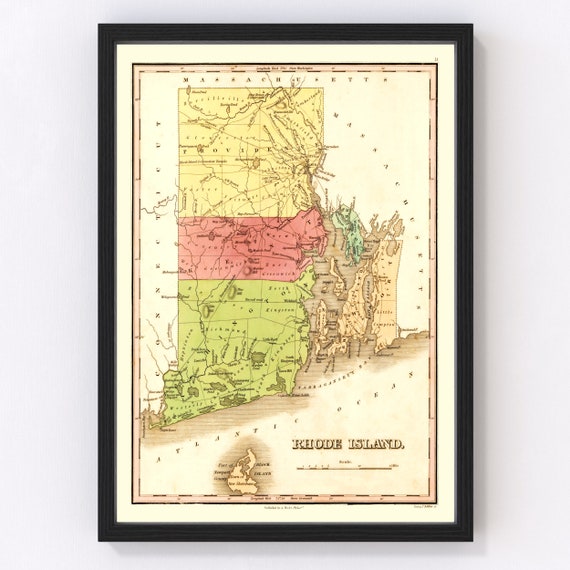 Rhode Island Map 1829 Old Map of Rhode Island Art Vintage - Etsy