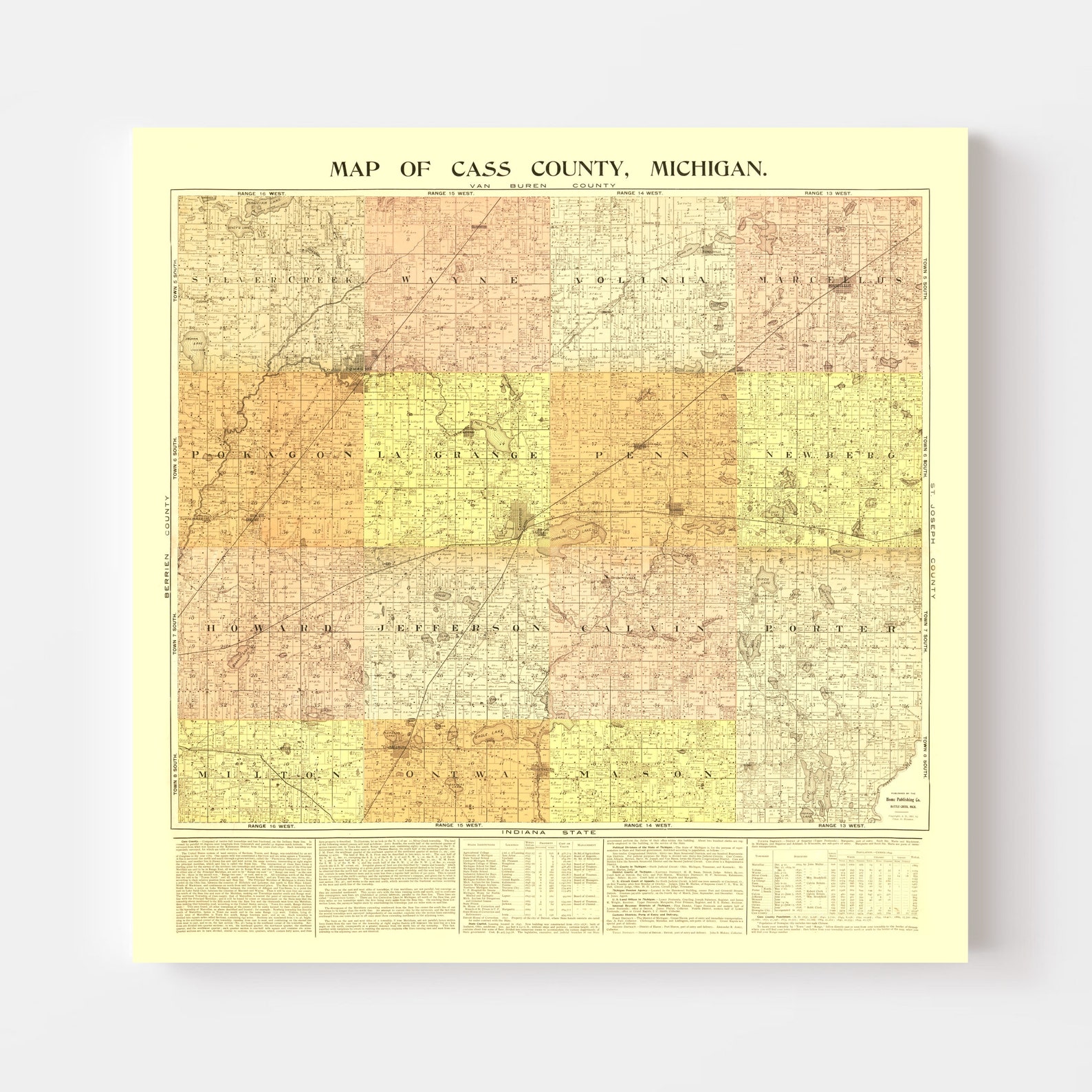 Cass County Michigan Map 1897 Old Map of Cass County - Etsy