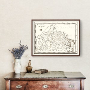 Virginia Map 1795 Old Map of Virginia Art Vintage Print Framed Wall Art ...