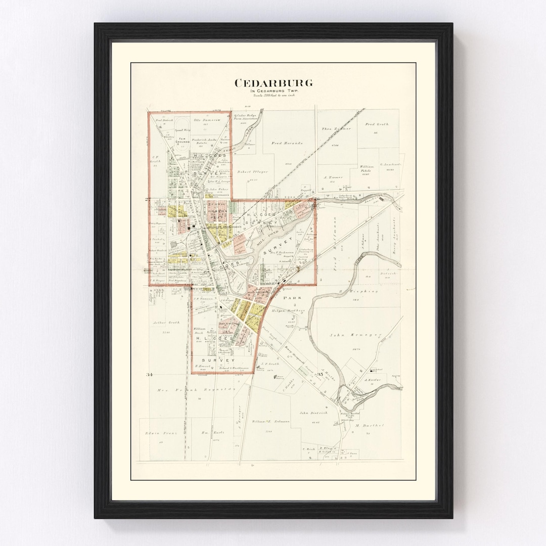 Cedarburg Map 1915, Vintage Cedarburg Map, Old Cedarburg Wisconsin Art ...