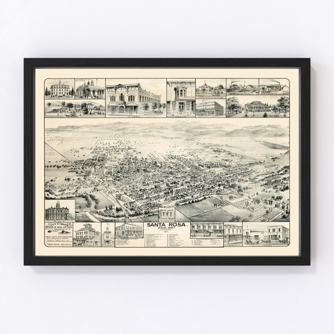 Santa Rosa Map 1885, Vintage Santa Rosa Map, Old Santa Rosa California ...