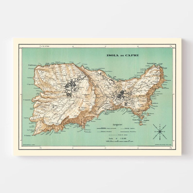 Capri Map 1930, Vintage Capri Map, Old Capri Art, Wall Art Gift for ...