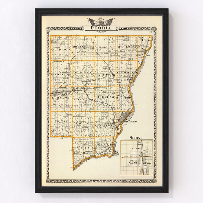Peoria County IL Map 1876 Old Map of Peoria Illinois Art - Etsy
