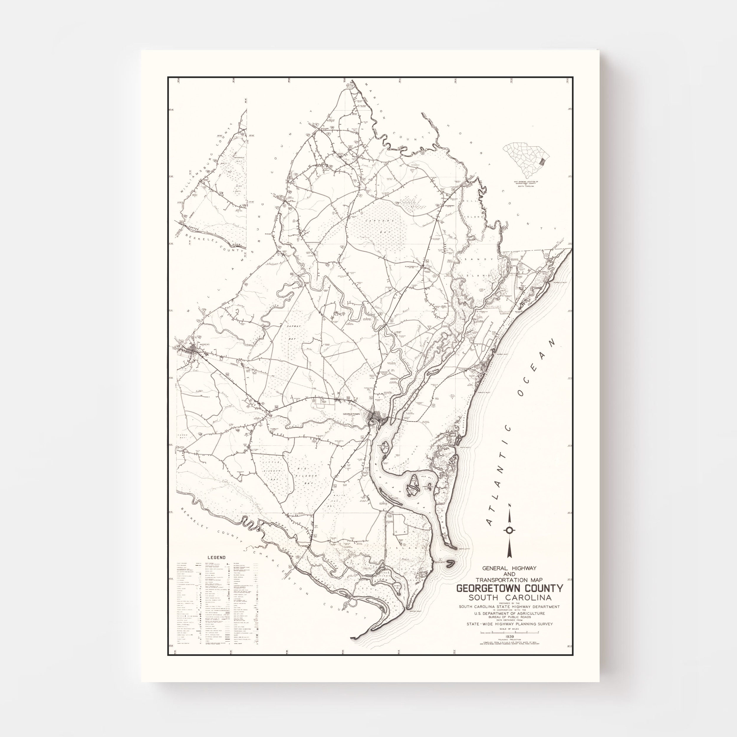 Georgetown County Map 1939, Vintage Georgetown County Map, Old ...