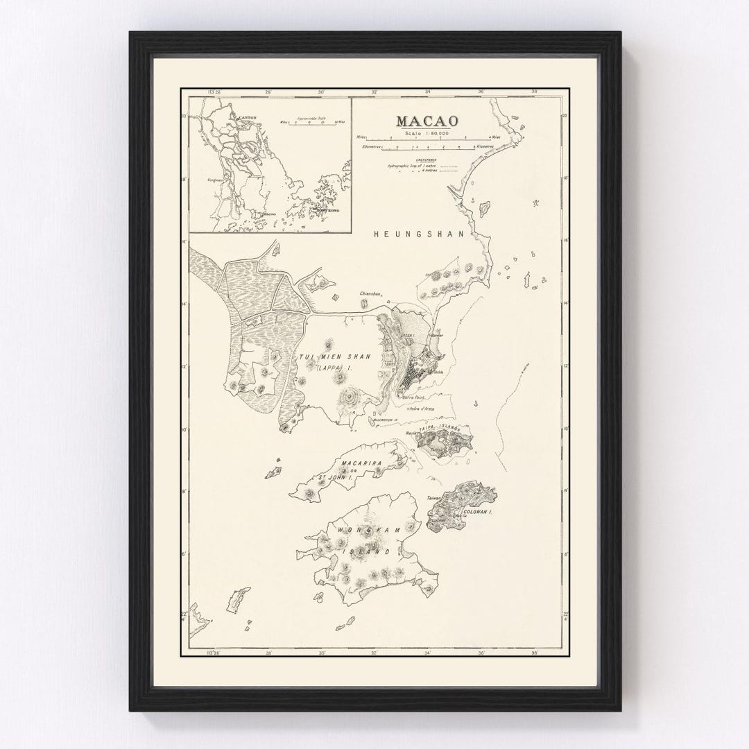Macao Map 1918, Vintage Macao Map, Old Macao Art, Wall Art Gift for ...