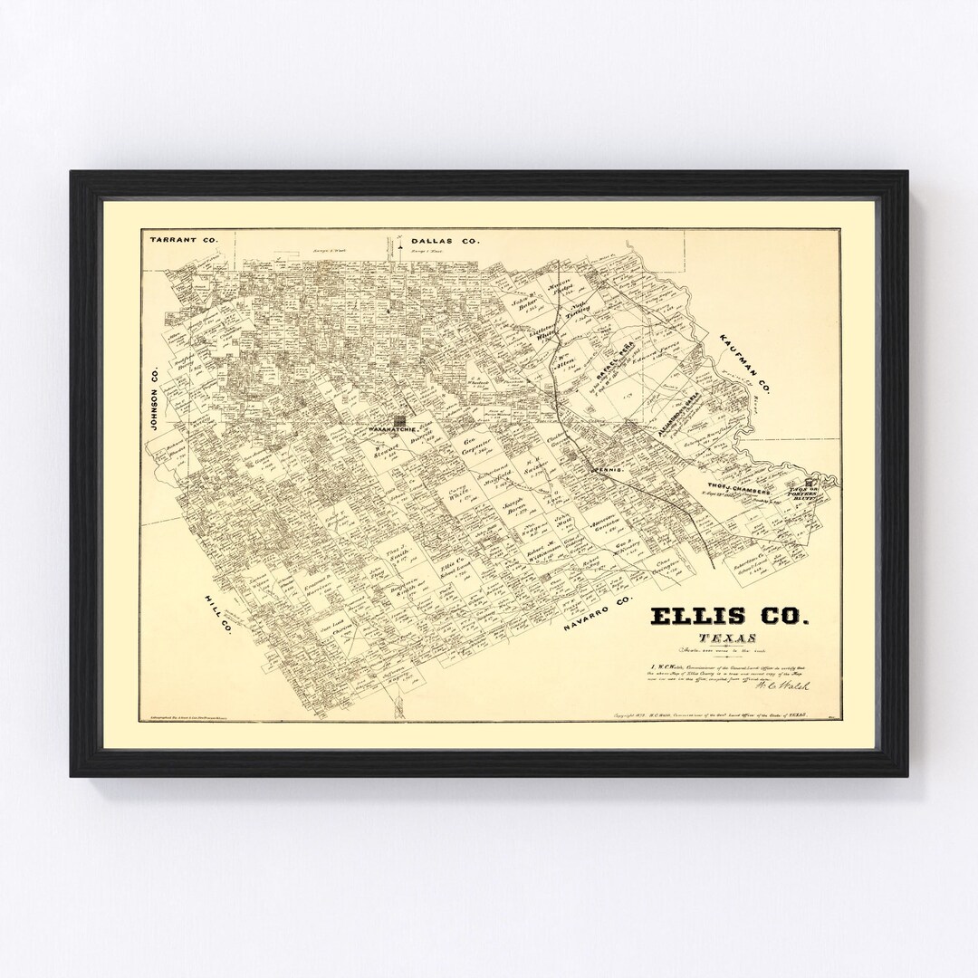 Ellis County Map 1879, Vintage Ellis County Map, Old Ellis County Texas ...