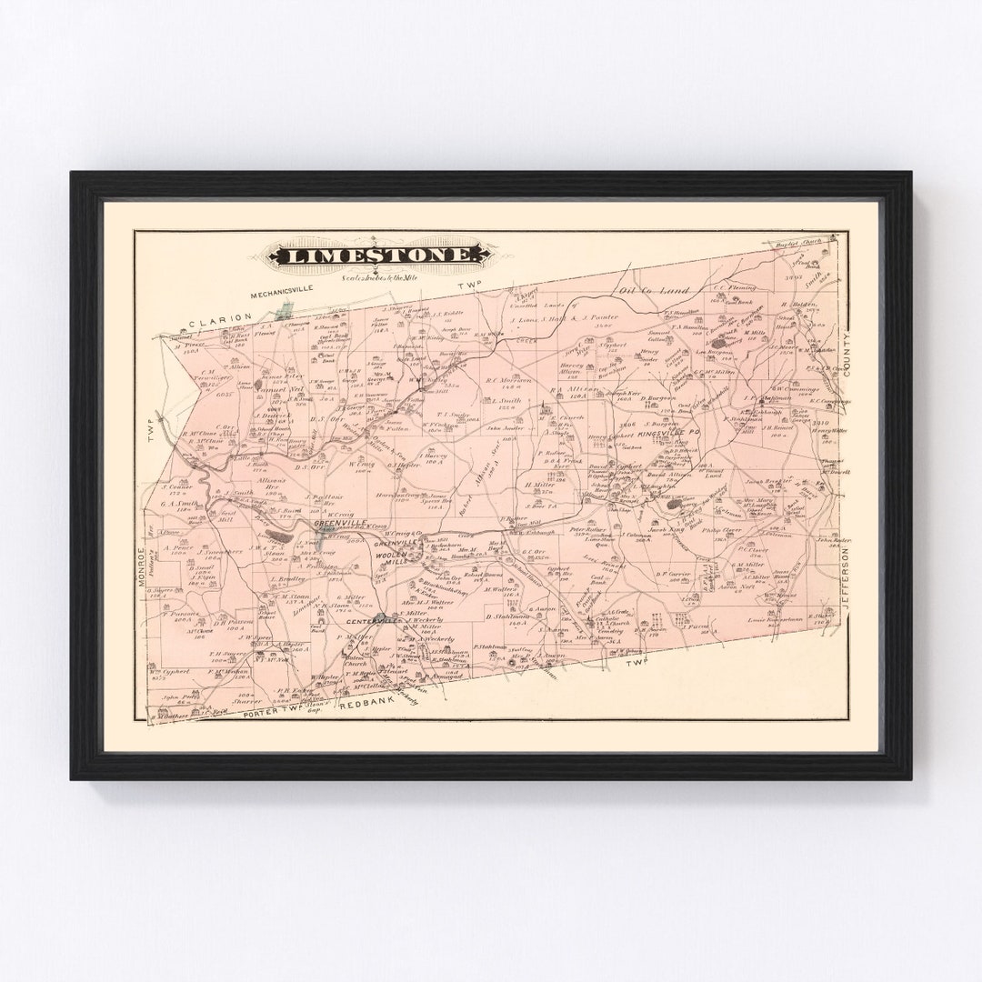 Limestone Map 1877, Vintage Limestone Map, Old Limestone Pennsylvania ...