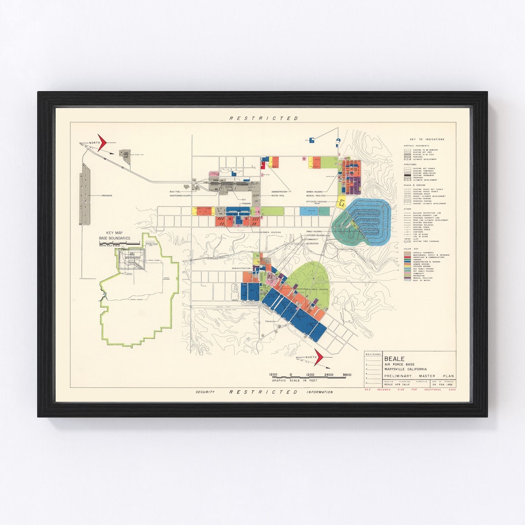 Beale Air Force Base Map 1952 Old Map of Beale Air Force Base Art ...