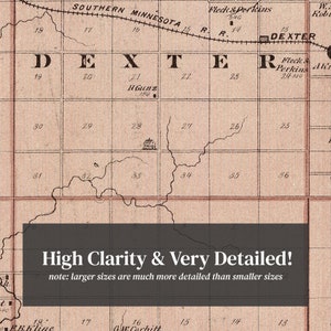Mower County MN Map 1874 Old Map of Austin Minnesota Art Vintage Print ...