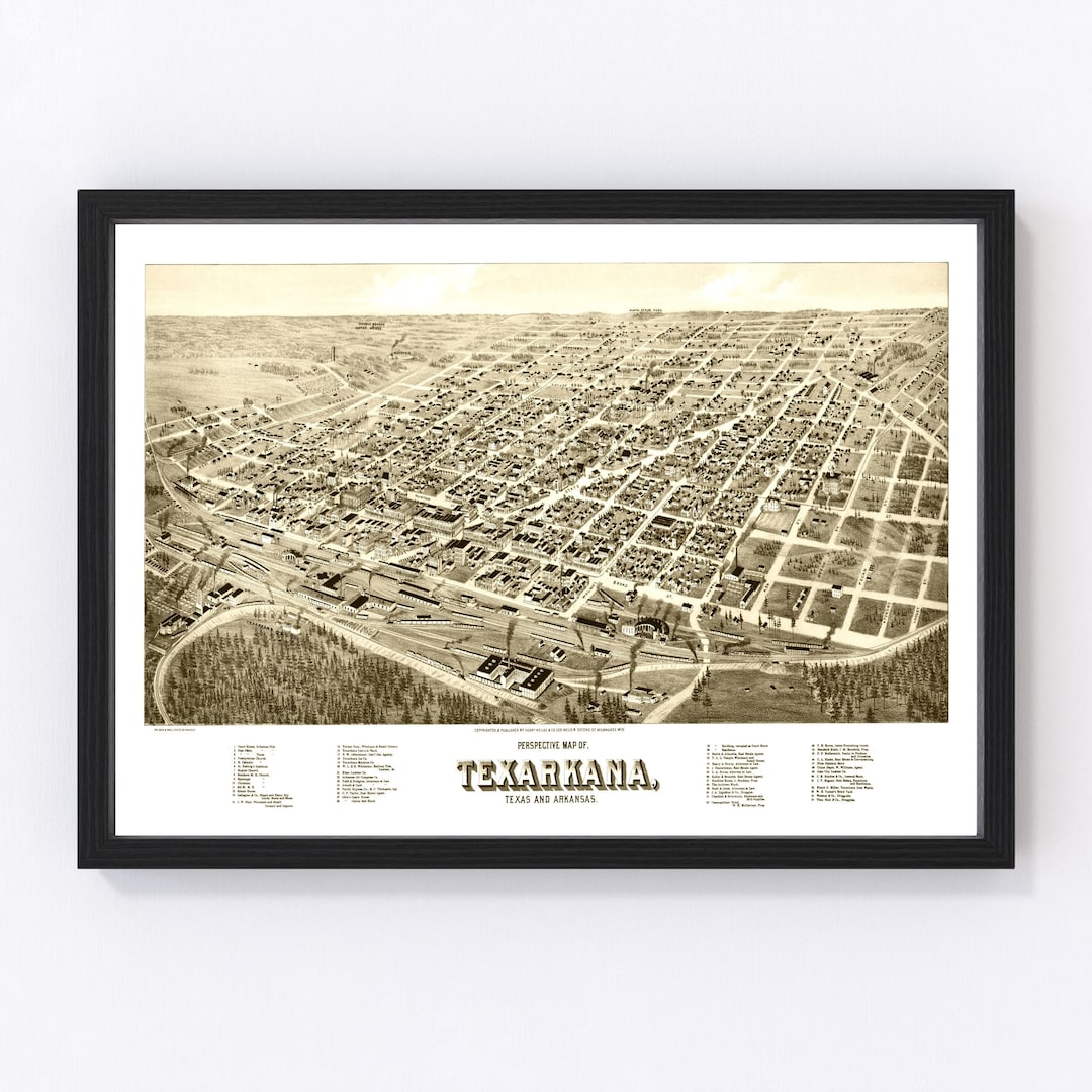 Texarkana Map 1888, Vintage Texarkana Map, Old Texarkana Texas Art ...