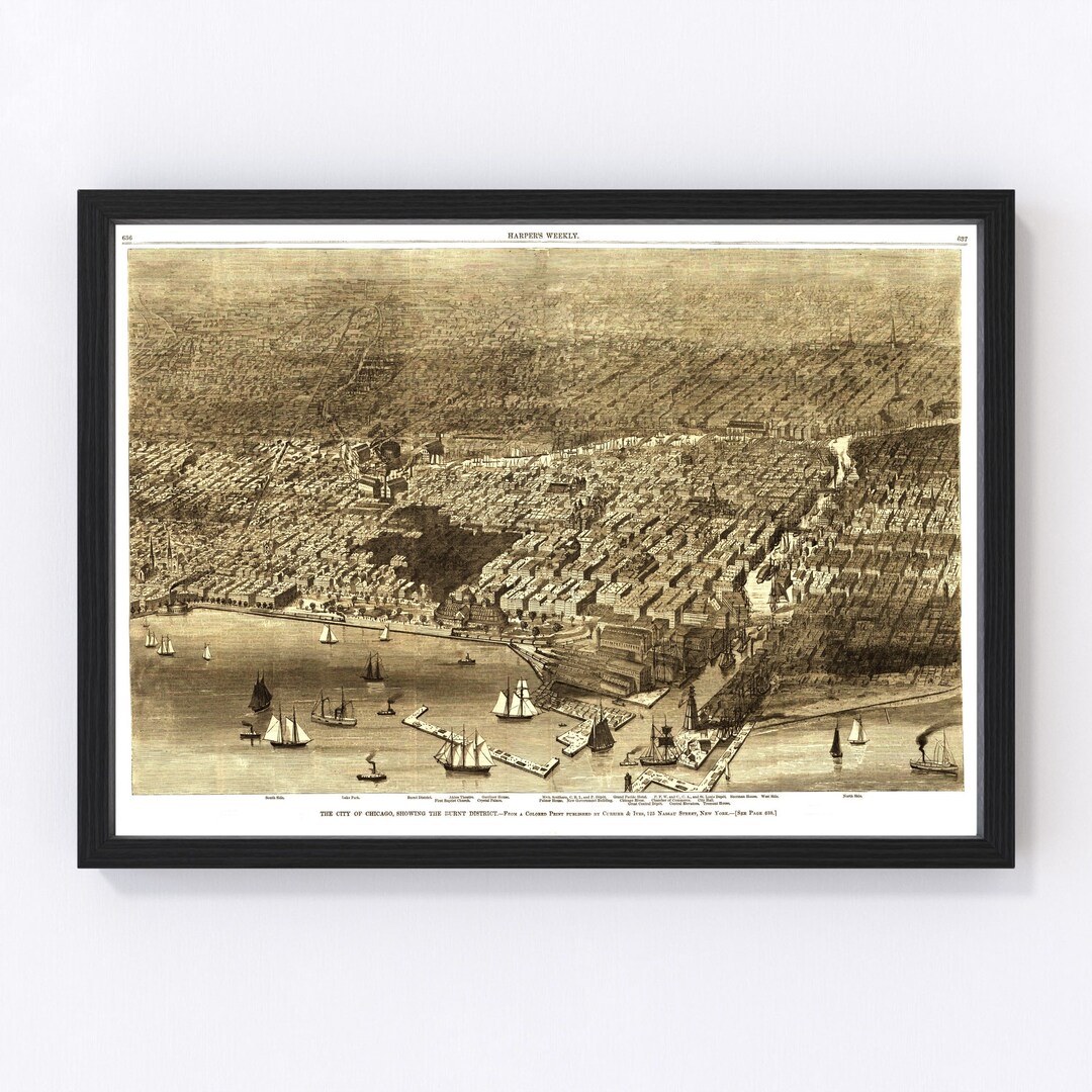 Chicago Map 1874, Vintage Chicago Map, Old Chicago Illinois Art, Wall ...
