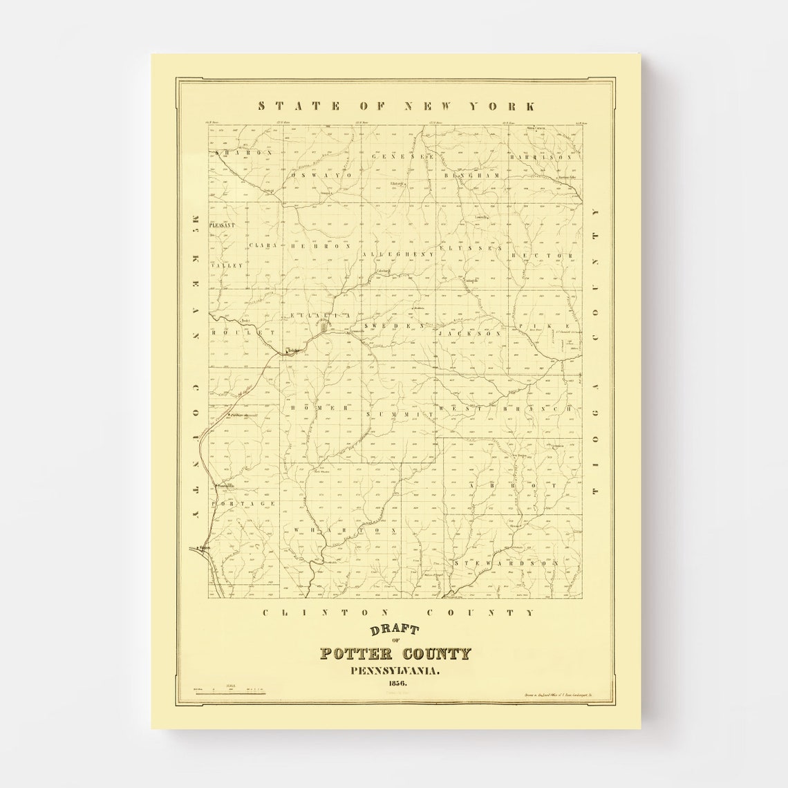 Potter County PA Map 1856 Old Map of Amarillo Pennsylvania - Etsy