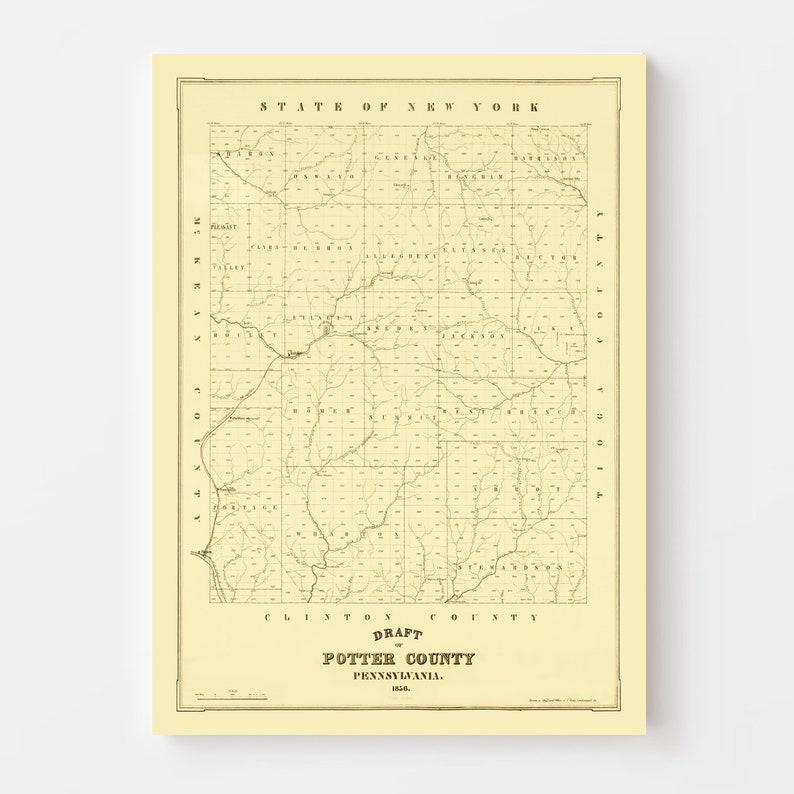 Potter County PA Map 1856 Old Map of Amarillo Pennsylvania - Etsy