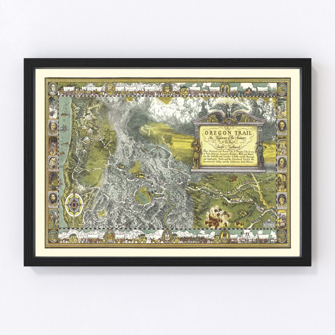 The Oregon Trail Map 1932 - Old Map of the Oregon Trail Art Vintage ...