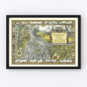 The Oregon Trail Map 1932 - Old Map of the Oregon Trail Art Vintage ...