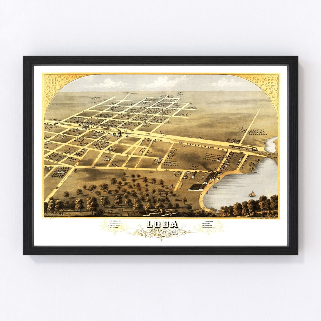 Loda Map 1869, Vintage Loda Map, Old Loda Illinois Art, Wall Art Gift ...