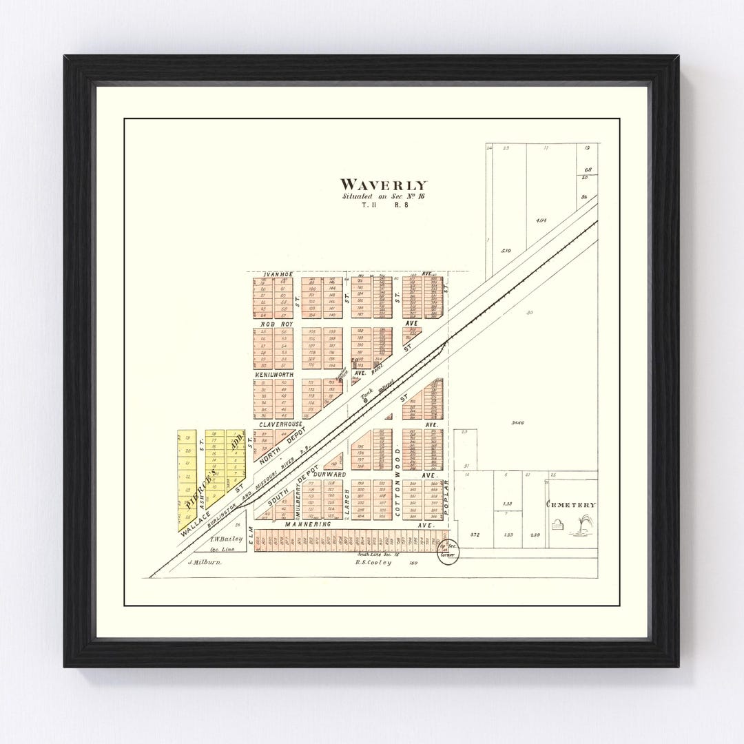 Waverly Map 1903, Vintage Waverly Map, Old Waverly Nebraska Art, Wall ...