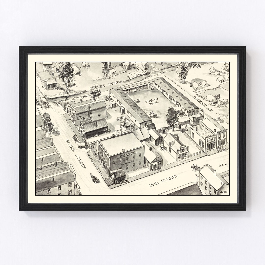 Denver Map 1860 Old Map of Denver Oklahoma Art Vintage Print Framed ...