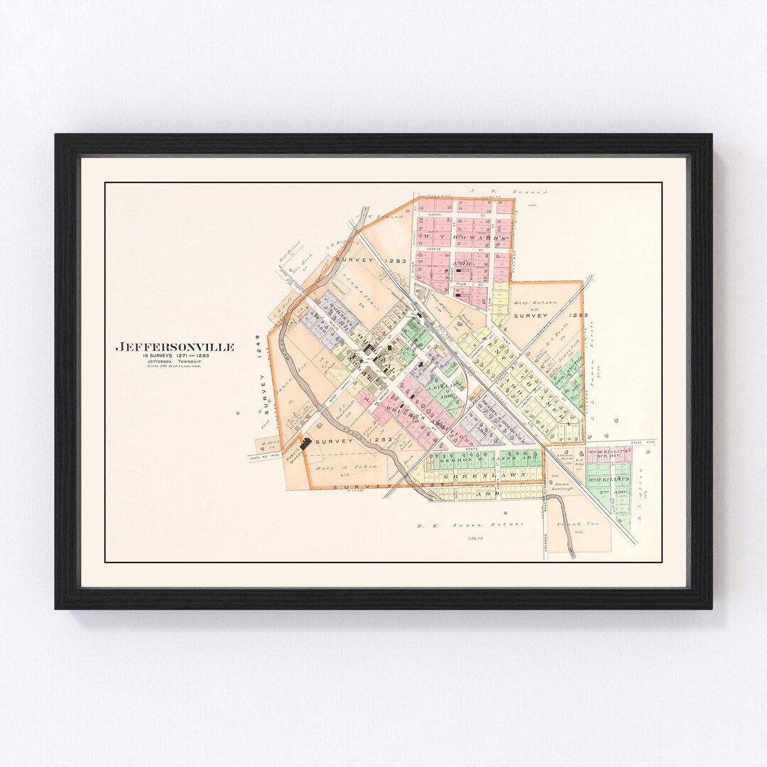 Jeffersonville Map 1913, Vintage Jeffersonville Map, Old Jeffersonville ...