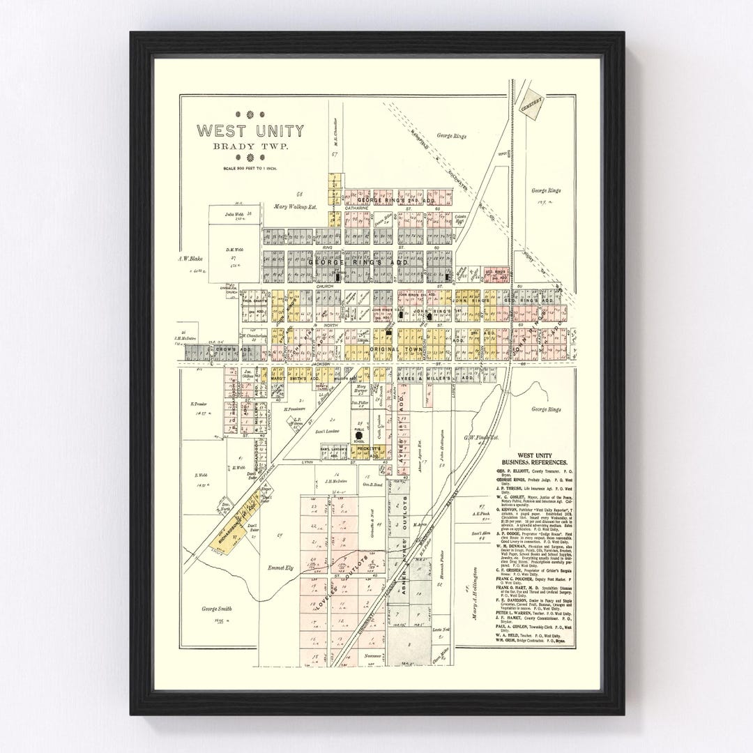 West Unity Map 1894, Vintage West Unity Map, Old West Unity Ohio Art ...