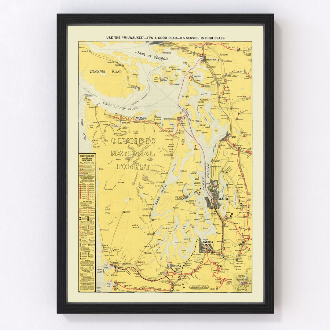 Puget Sound Country Map 1916 Old Map of Puget Sound Country Art Vintage ...