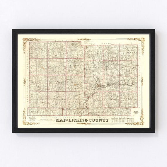 Licking County Ohio Map 1854 Old Map of Licking County Ohio - Etsy