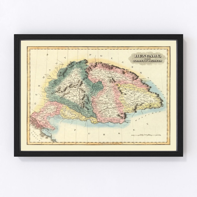 Hungary & Romania Map 1823 - Old Map of Hungary and Romania Art Print ...