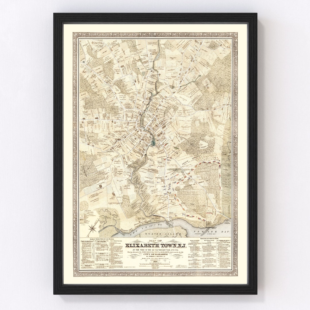 Elizabethtown County Map 1775, Vintage Elizabethtown County Map, Old ...