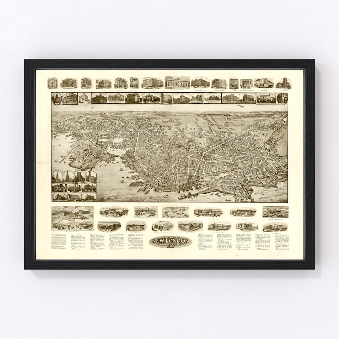 New London Map 1911 - Old Map of New London Connecticut Art Vintage ...