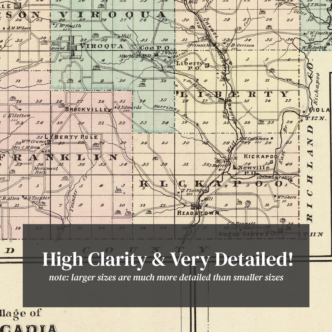 Vernon County WI Map 1878 Old Map of Viroqua Wisconsin Art - Etsy