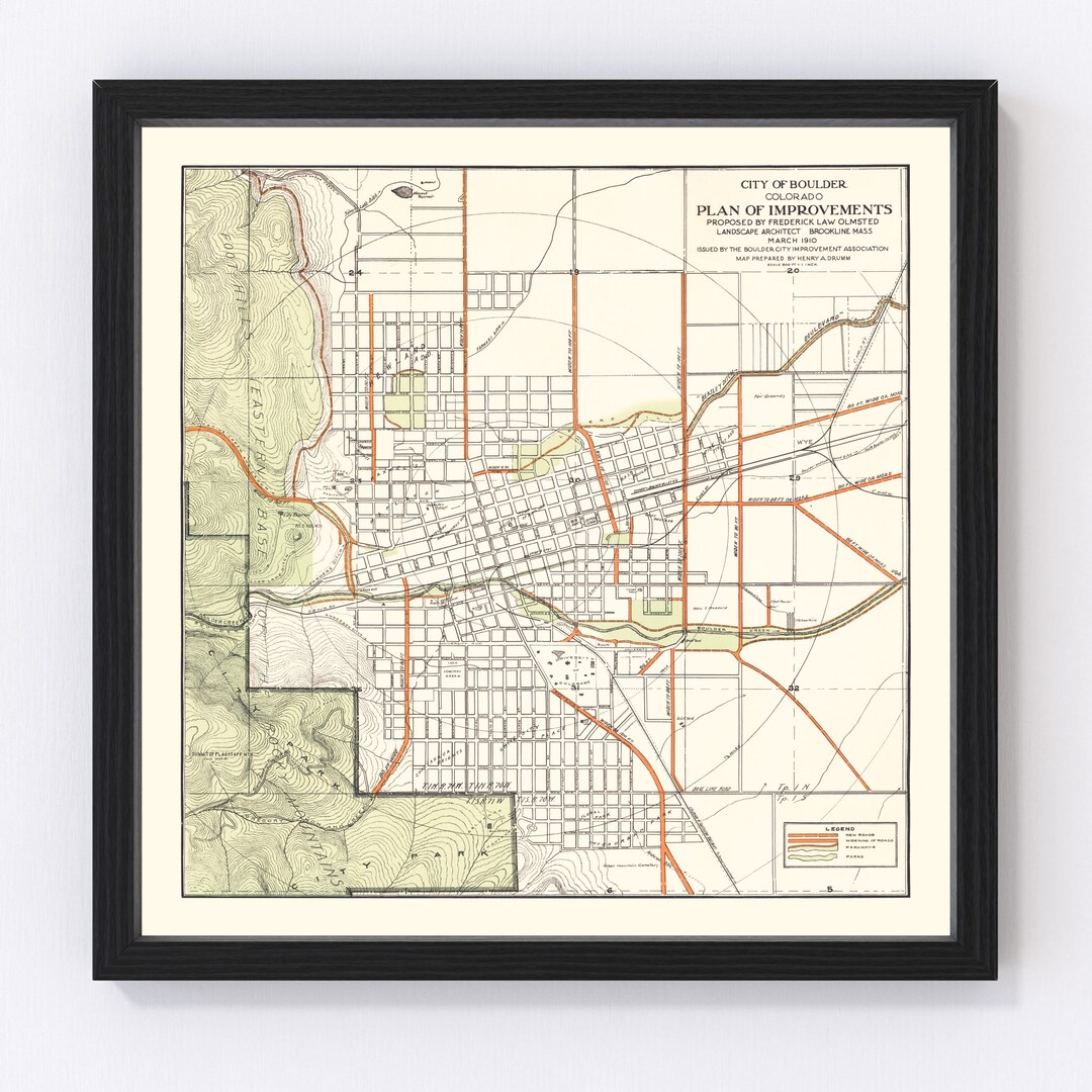Boulder Map 1910 Old Map of Boulder Colorado Art Vintage Print Framed ...