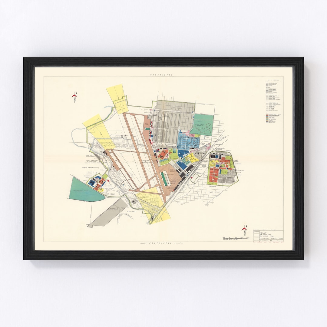 Kelly Air Force Base Map 1952 Old Map of Kelly Air Force Base Art ...