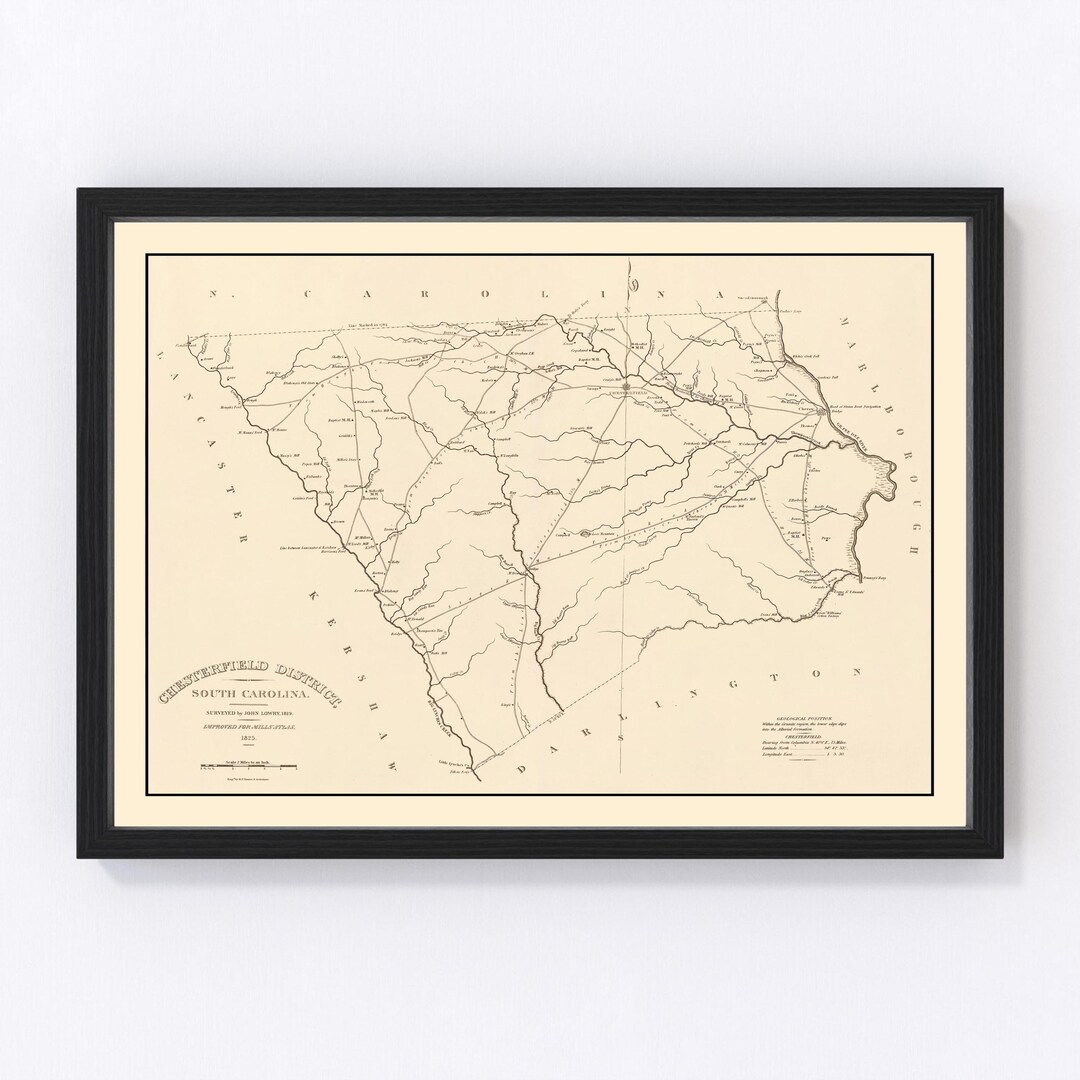 Chesterfield County Map 1825, Vintage Chesterfield County Map, Old ...