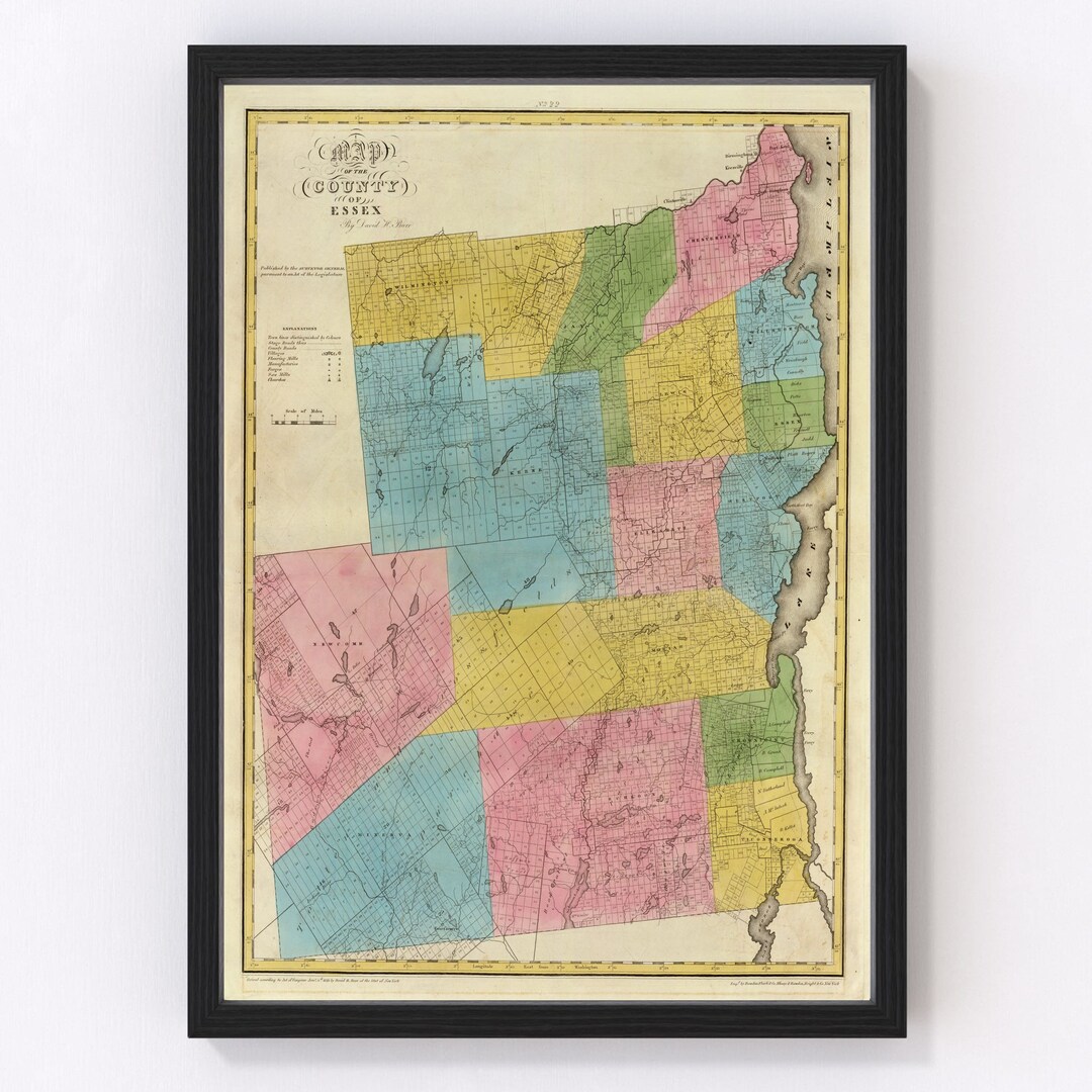 Essex County NY Map 1829 Old Map of Elizabethtown New York - Etsy