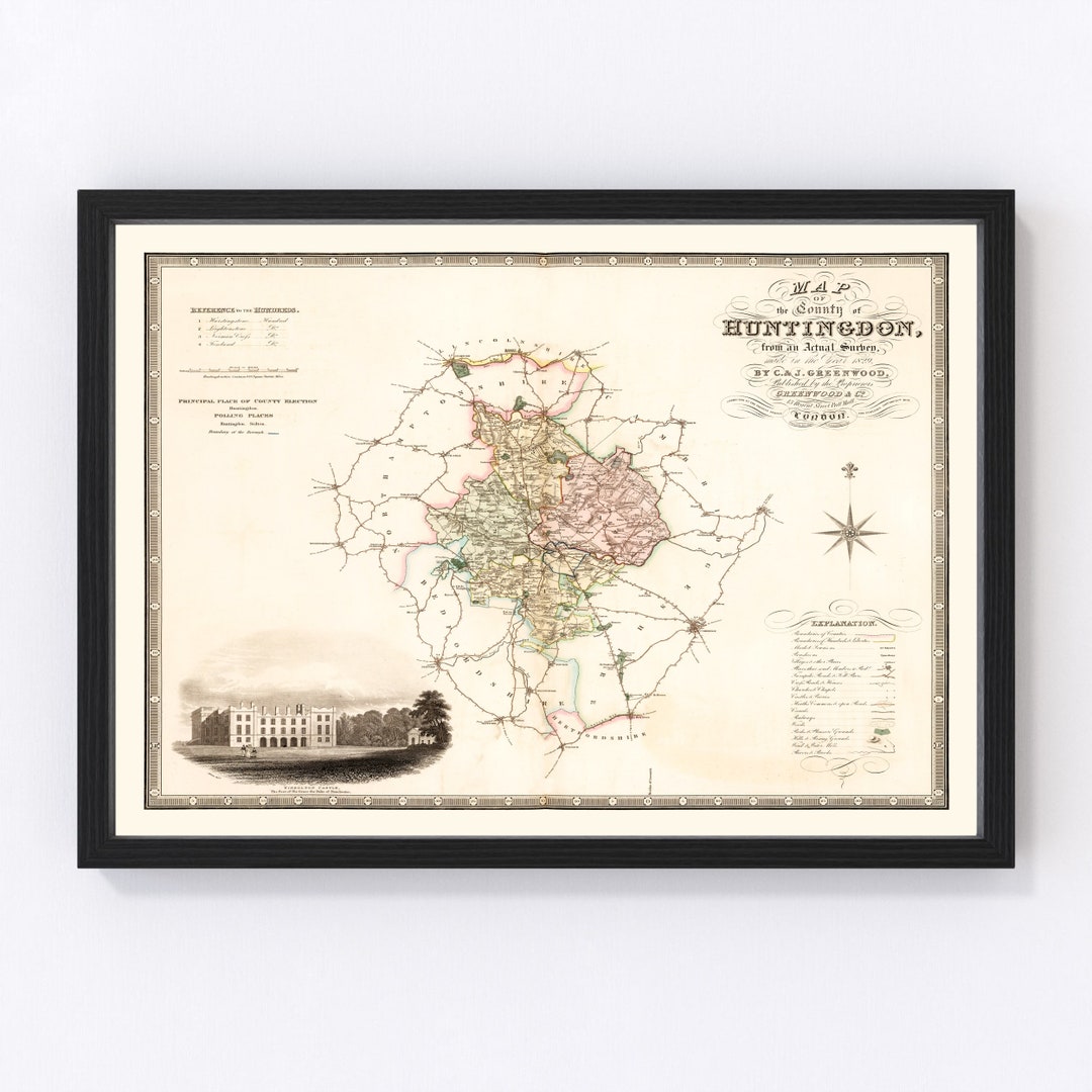 Huntingdon England Map 1831 Old Map of Huntingdon England England Art ...