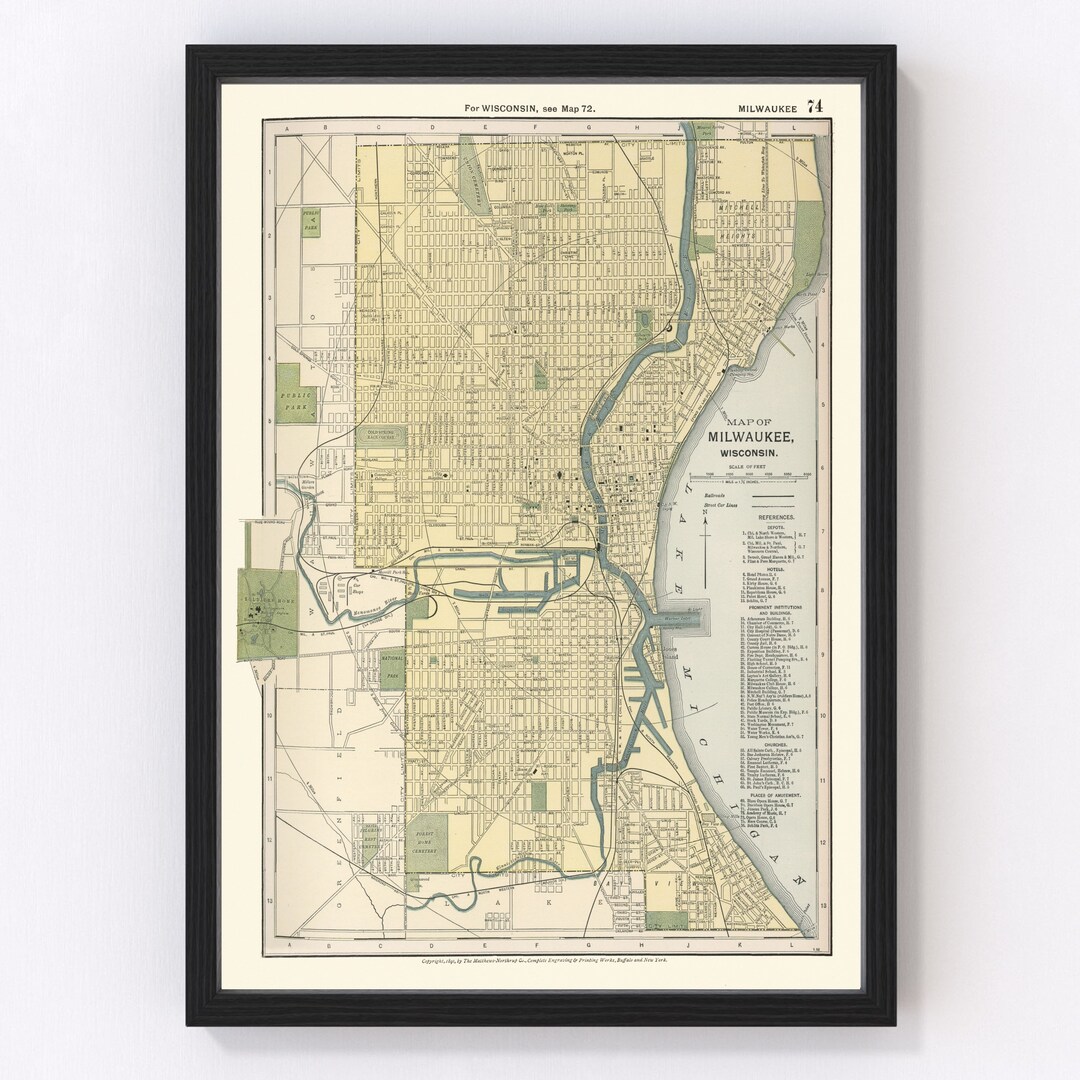 Milwaukee Map 1891 Old Map of Milwaukee Wisconsin Art Vintage Print ...
