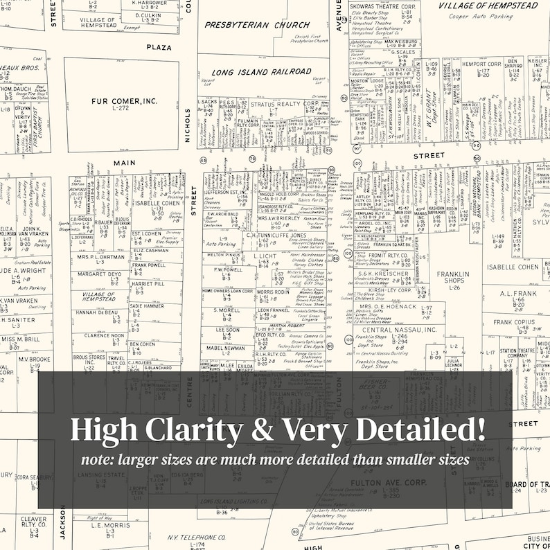 Hempstead Map 1947 Old Map of Hempstead Business Section New - Etsy