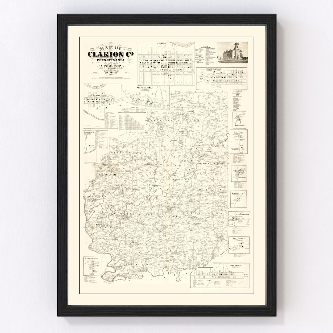 Clarion County Map 1865, Vintage Clarion County Map, Old Clarion County ...