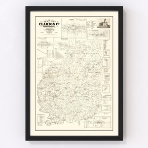Clarion County Map 1865, Vintage Clarion County Map, Old Clarion County ...