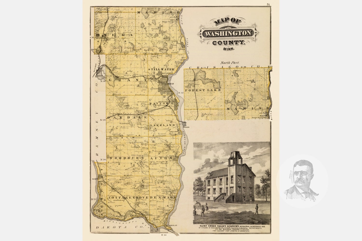 Vintage Washington County MN Map 1874 Old Minnesota Map | Etsy