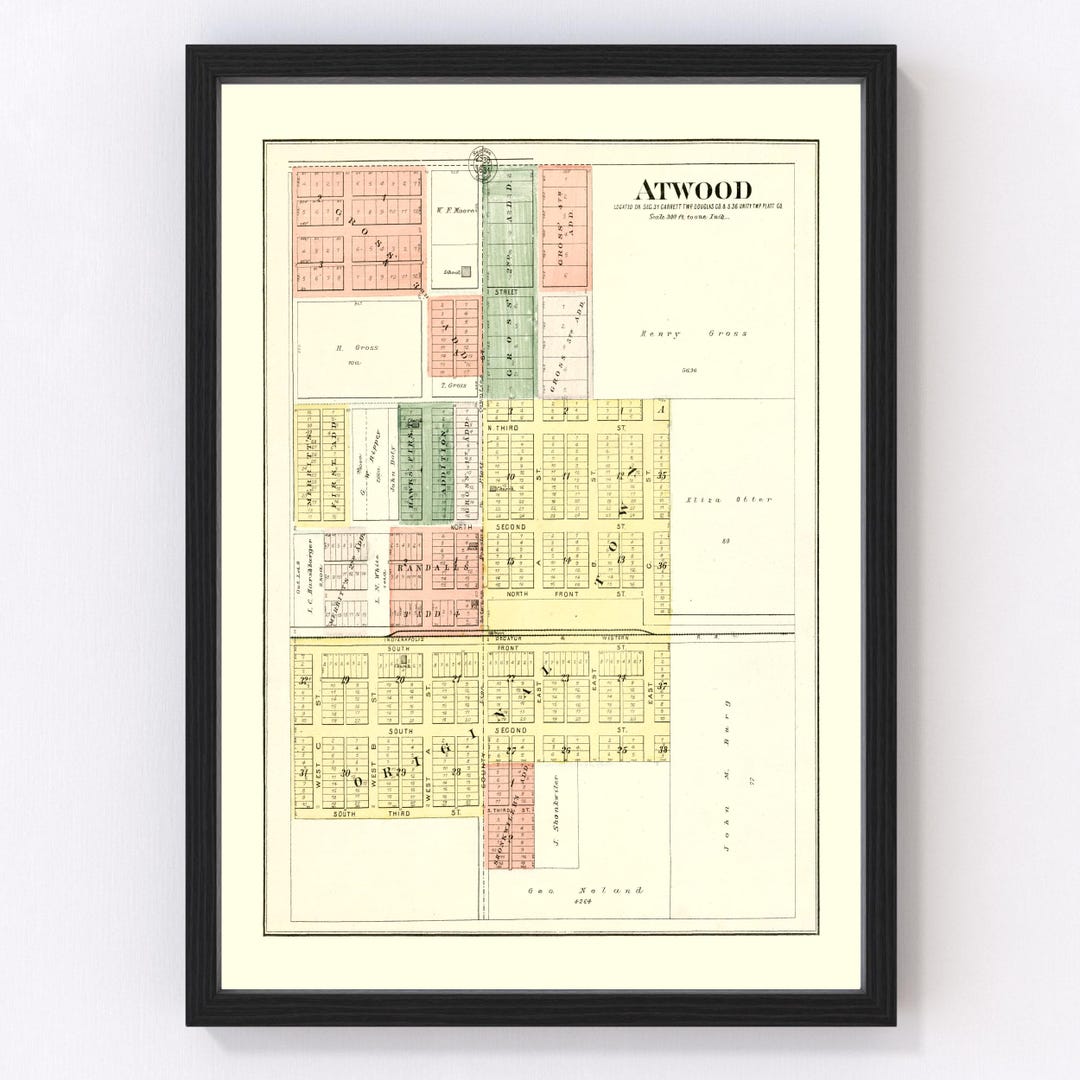 Atwood Map 1893, Vintage Atwood Map, Old Atwood Illinois Art, Wall Art ...