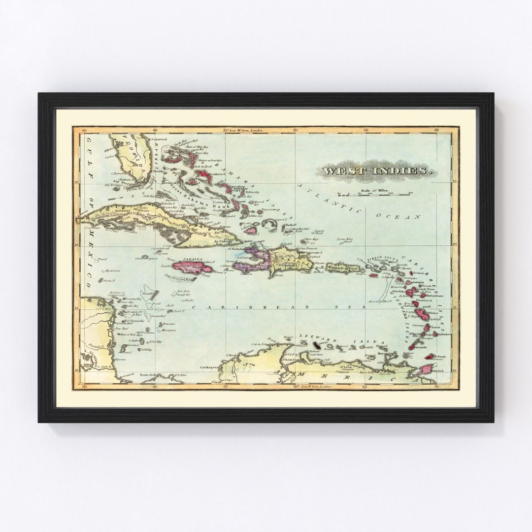 West Indies Map 1823 - Old Map of West Indies Art Vintage Print Framed ...