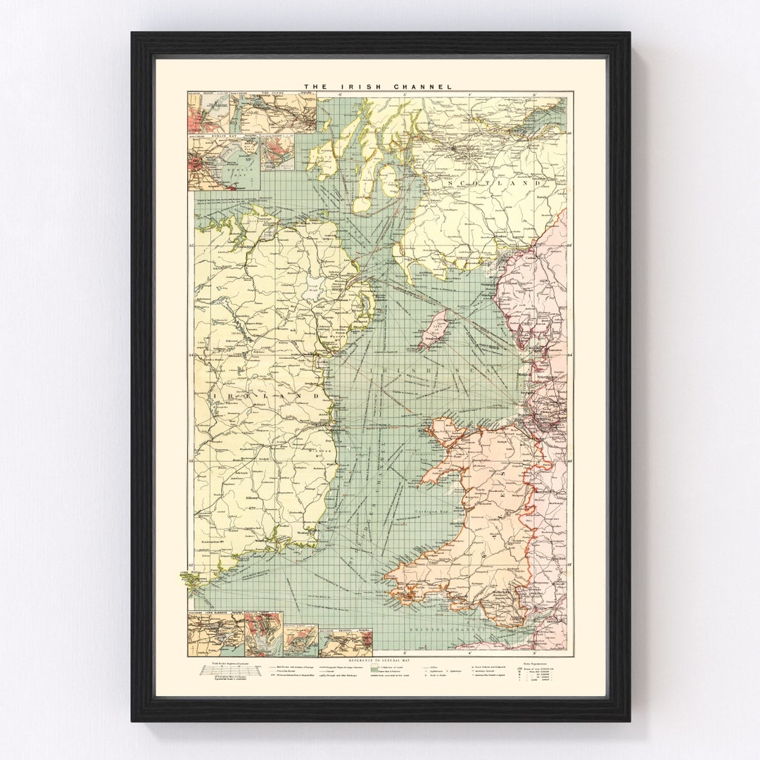 The Irish Channel Map 1905 Old Map of the Irish Channel Art Vintage ...