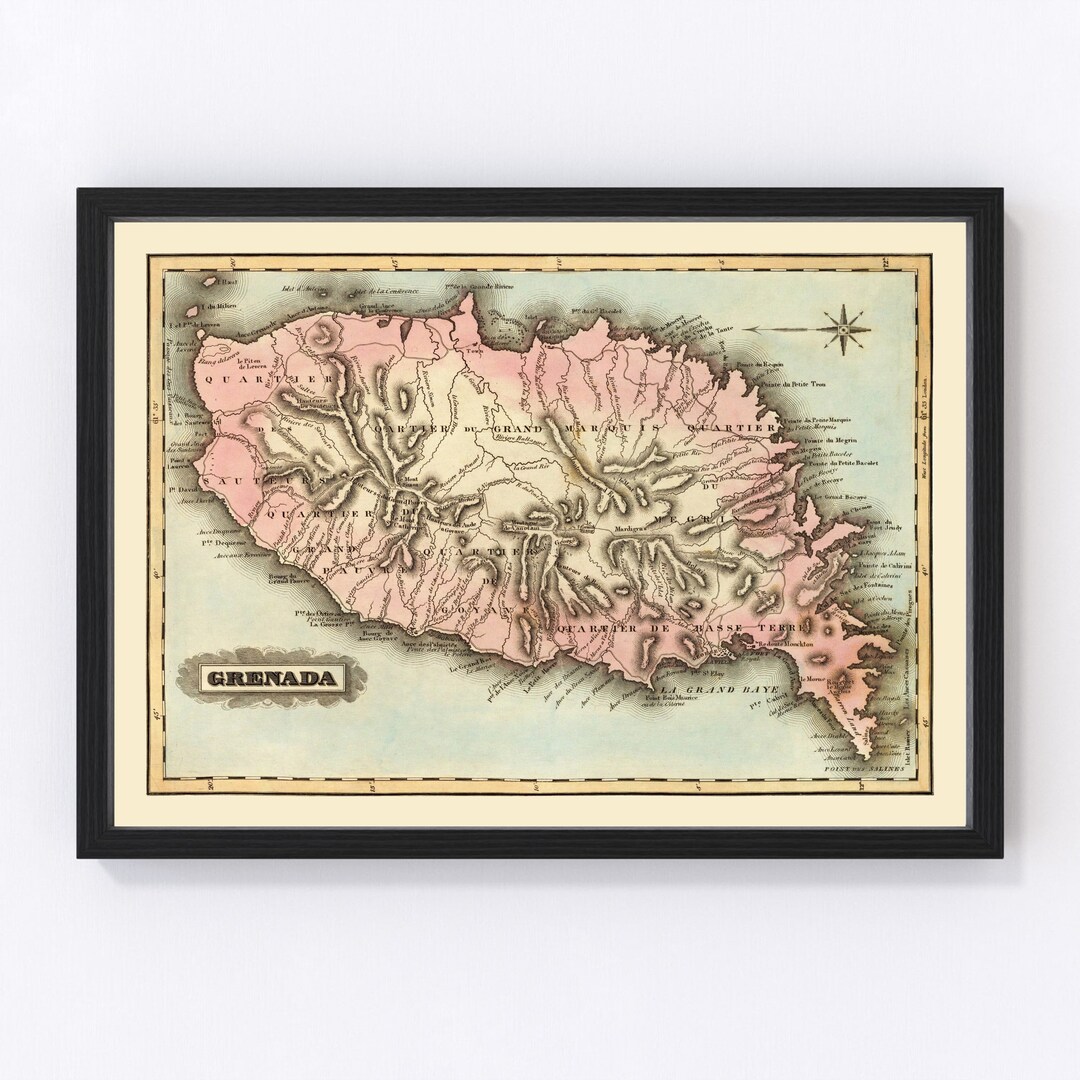 Grenada Map 1823, Vintage Grenada Map, Old Grenada Art, Wall Art Gift ...