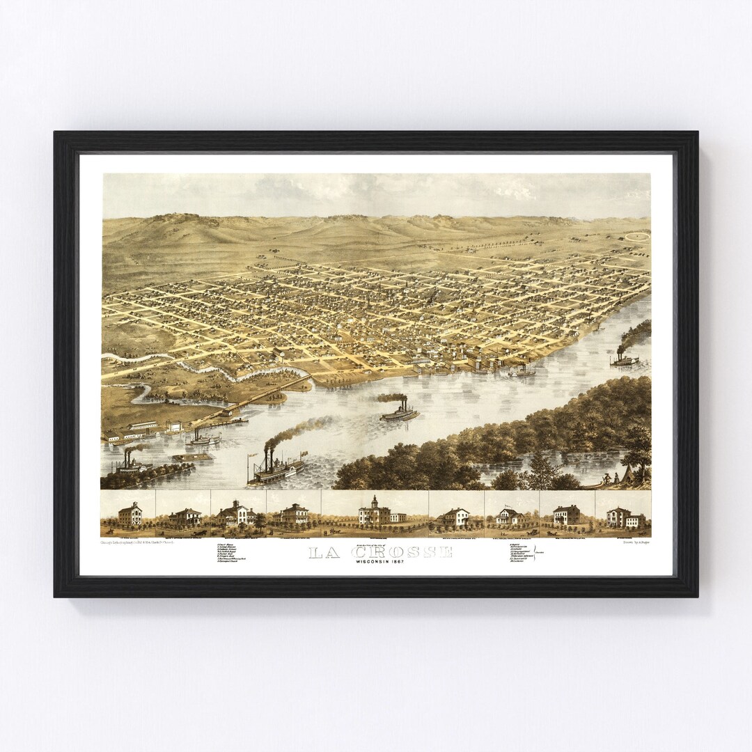 La Crosse Map 1867, Vintage La Crosse Map, Old La Crosse Wisconsin Art ...