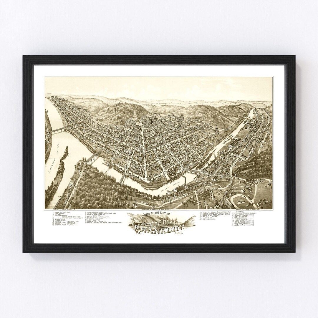 Franklin Map 1901 - Old Map of Franklin Pennsylvania Art Vintage Print ...