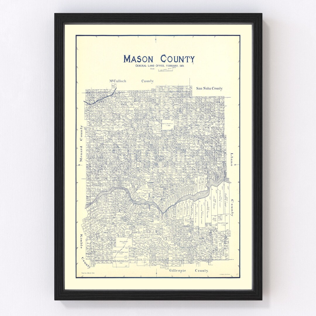 Mason County Map 1921, Vintage Mason County Map, Old Mason County Texas ...